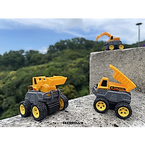 SEESWELL Construction Truck Toys | Monster Truck | Pull Back Friction Powered | Die-cast Alloy Vehicles Playset | 4 Pack | Toys for 3+ Years Old Kids