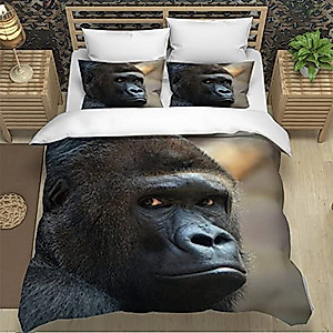 Quilt Cover Twin Size Gorilla 3D Bedding Sets Animal Duvet Cover Breathable Hypoallergenic Stain Wrinkle Resistant Microfiber with Zipper Closure,beding Set with 2 Pillowcase