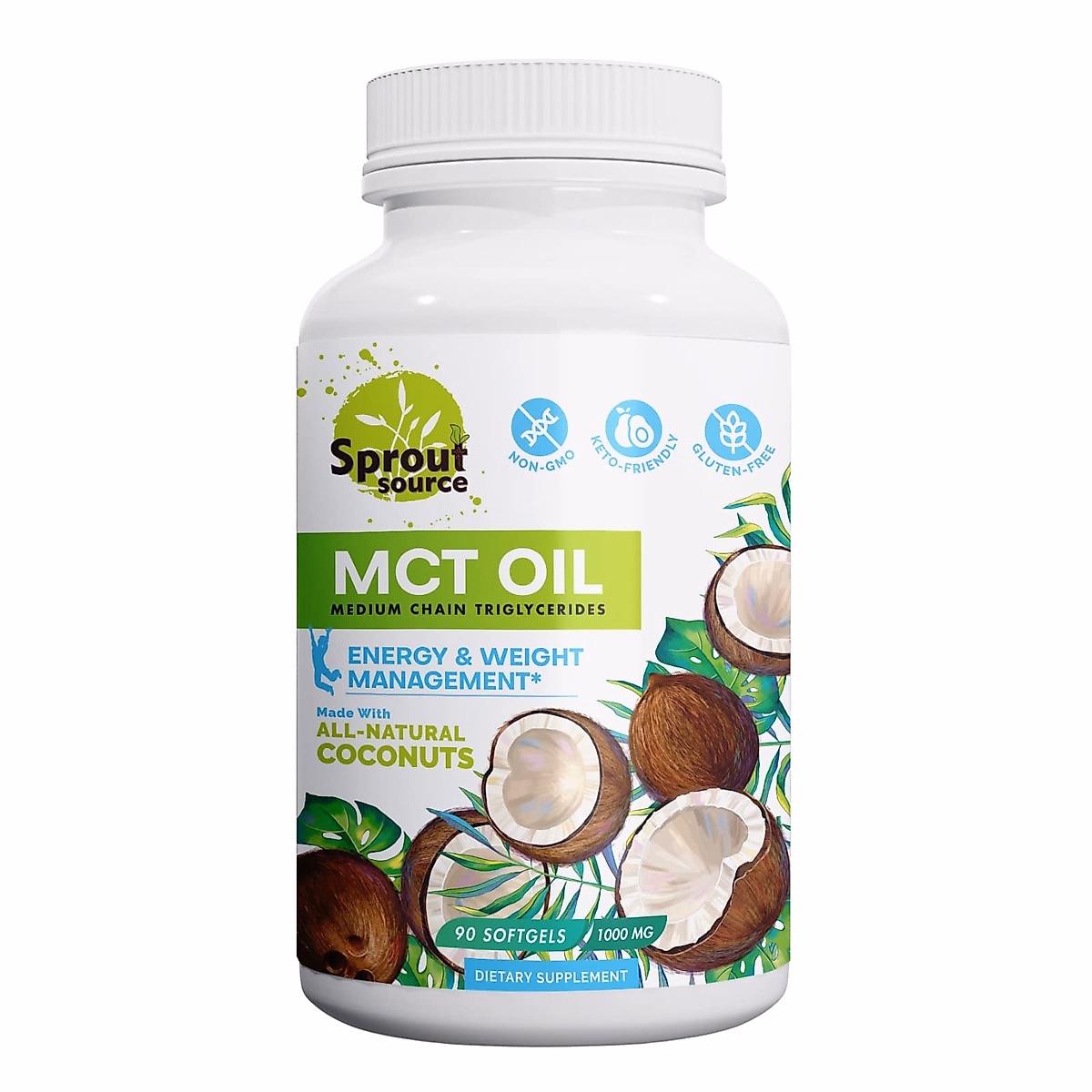 Sprout Source Keto MCT Oil Softgels 1000mg: 90-Day Supply, Premium C8 & C10 Blend for Sustained Energy and Weight Management, Made from Natural Coconut Oil, Non-GMO, Gluten-Free 90 softgels