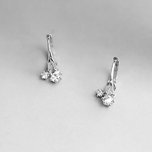 Double Mini CZ Charm Dangle Drop Small Hoop Earrings for Women Cartilage S925 Sterling Silver Cute Huggie Hinged Hoops Hypoallergenic Jewelry Gifts for Birthday Bff Daughter Xmas (silver)