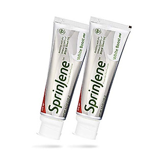SprinJene Natural Teeth Whitening Toothpaste with Fluoride, SLS Free with Black Seed Oil & Zinc for Cavity Protection Dry Mouth, Fresh Breath Cruelty-Free, Gluten Free 2 Pack (White Boost)