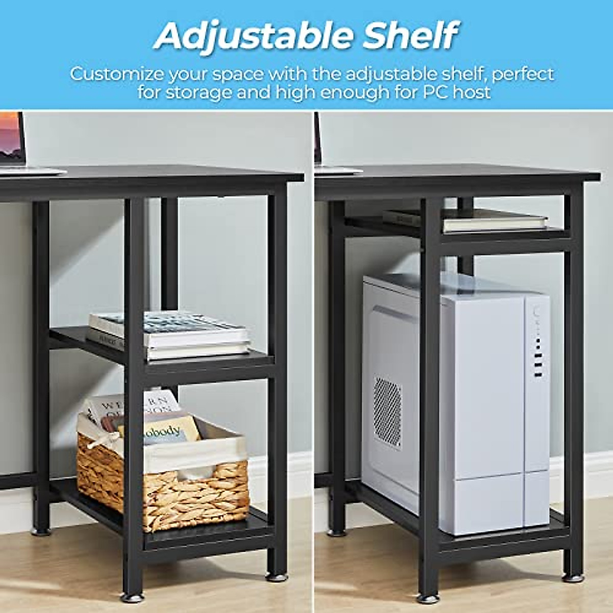 GreenForest L Shaped Computer Desk with Adjustable Storage Shelf, 59 inch Modern Long Corner Gaming Desk for Home Office Writing Laptop PC Workstation Space Saving, Black