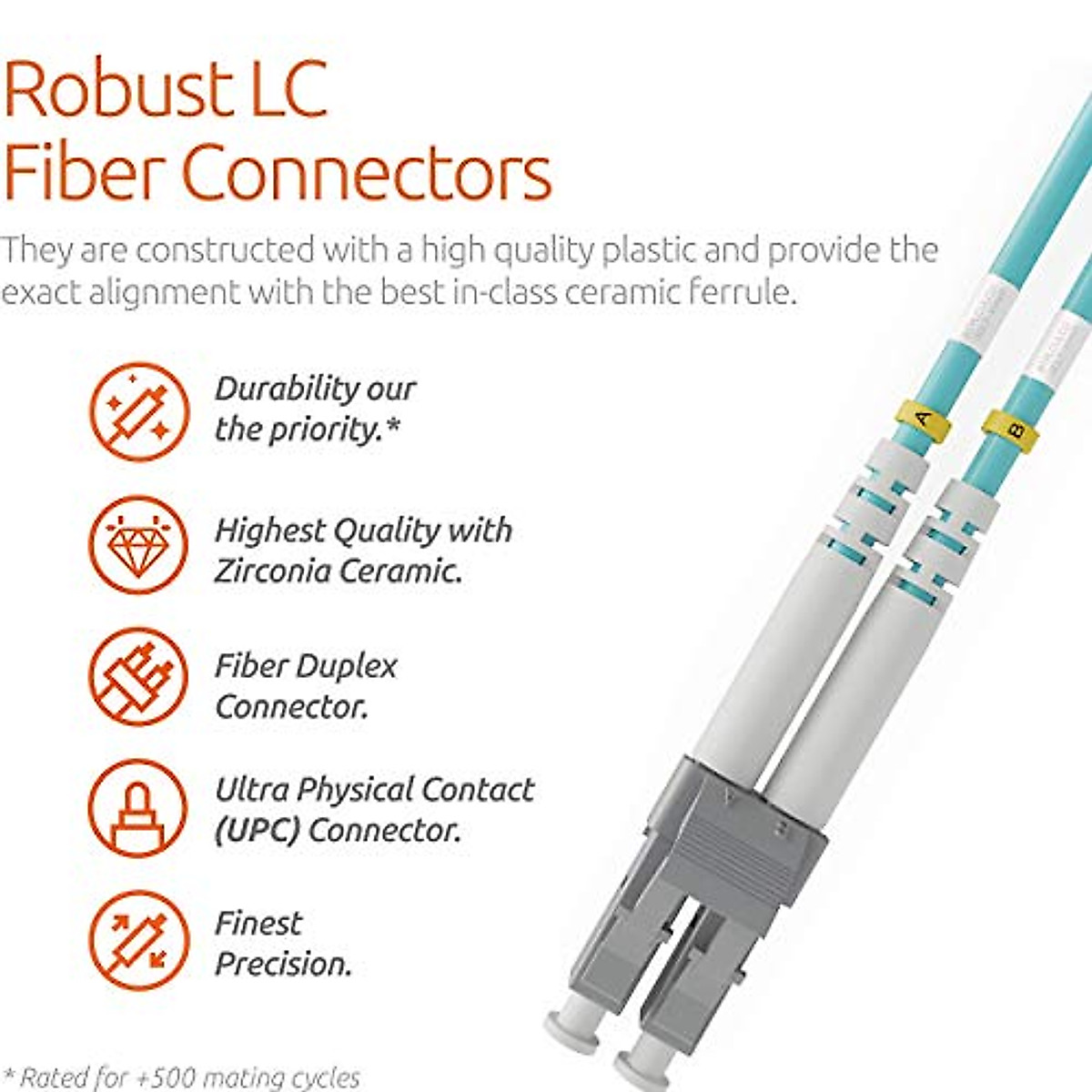 BEYONDTECH LC to LC Fiber Patch Cable Multimode Duplex - 5m (16.4ft) - 50/125um OM3 10G LSZH PureOptics Cable Series