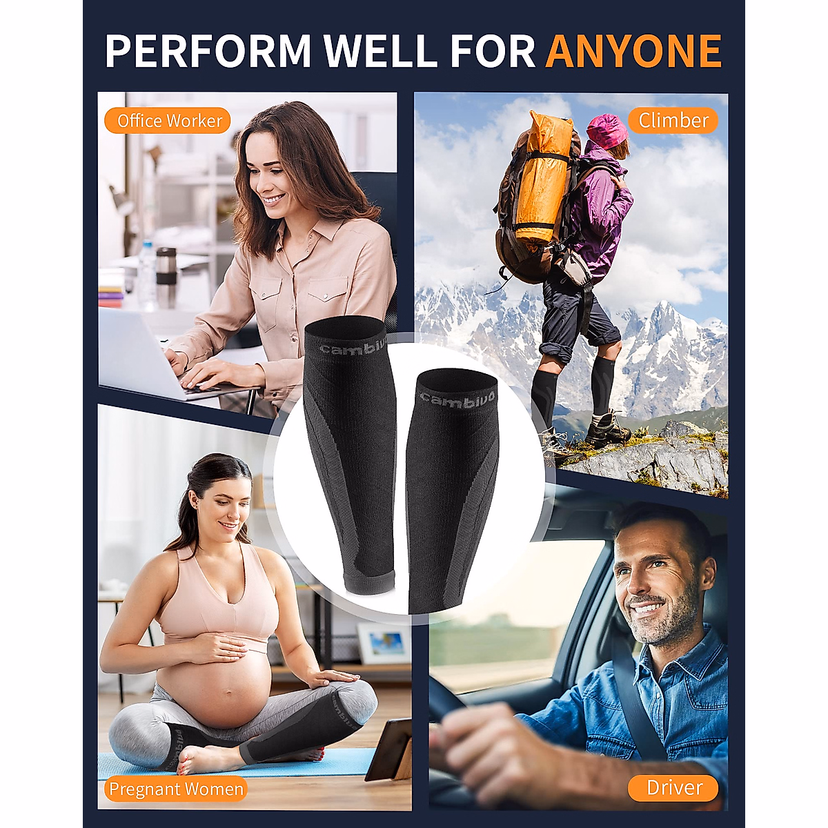 CAMBIVO 3 Pairs Calf Compression Sleeve for Women Men, Leg Support for Shin Splints, Varicose Vein(Black, Small-Medium)