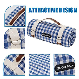 G GOOD GAIN Picnic Outdoor Blankets Waterproof Large - Beach Mat Sand Free Foldable with Carry Strap | Portable Camping Blanket | Park Blanket for Grass Park, Hiking, Travel, Concerts, Indoor (Blue)