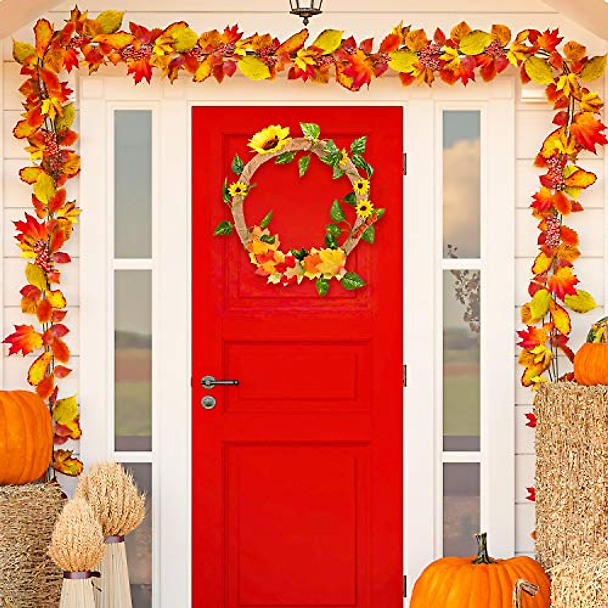 Whaline 8 Fall Burlap Ribbon Roll Assorted Thanksgiving Wired Wrapping Ribbon Rustic Plaid Red Orange Brown Nature Craft Ribbon for Gift Wrapping Wedding Autumn Harvest Wreath Decor, 26 Yard