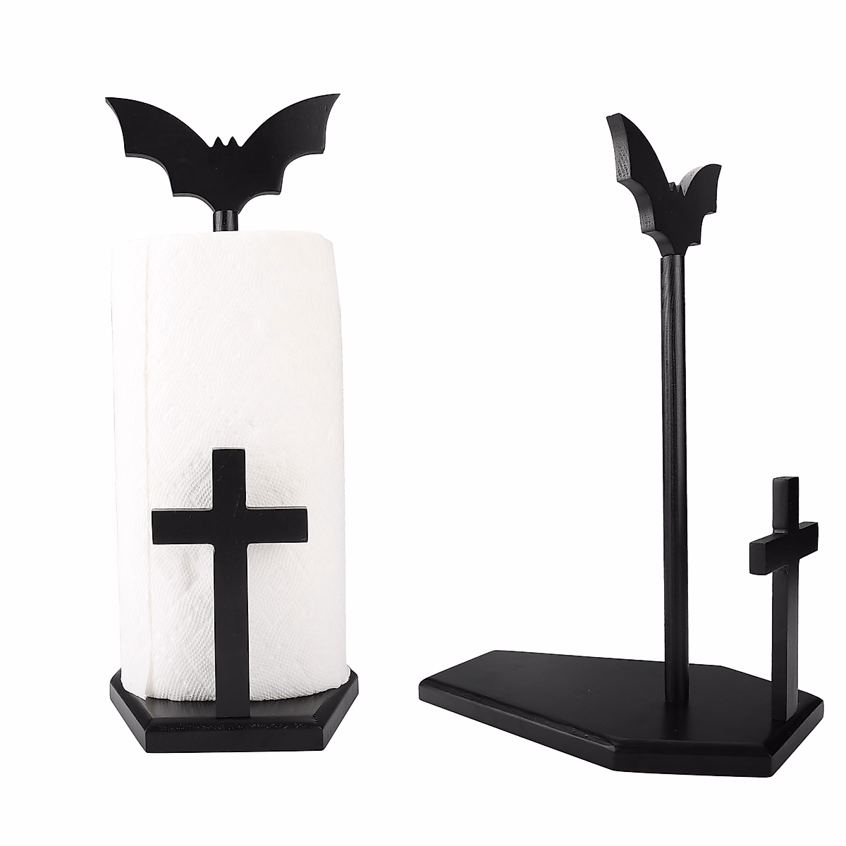 Bat Paper Towel Holder Countertop Large,Wooden Halloween Kitchen Paper Towels Holder Stand for Large Size Rolls,Black Halloween Decor Gothic Decor for Kitchen and Bathroom. (Bat)