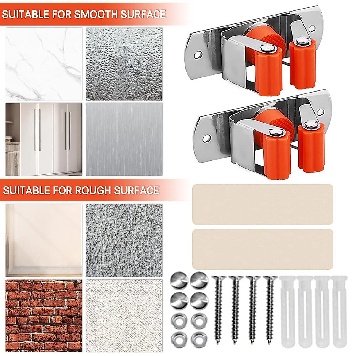 Ikasus Heavy Duty 5PCS Broom and Mop Holder, Orange, Stainless Steel