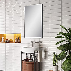 Fundin Medicine Cabinet 14 x 24 inches Mirror Size, Recessed or Surface Mount, Black Aluminum Bathroom Wall Cabinet with Mirror and Adjustable Shelves.