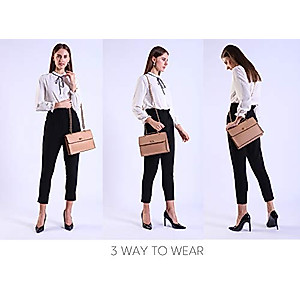 Women Chain Shoulder Handbag with Turn Lock Minimalist Flap Top Cross Body Bag Purse (Nude) Medium