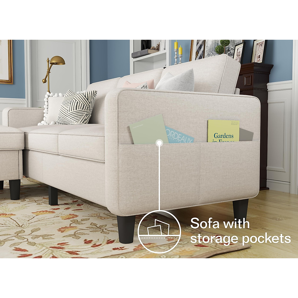 Woyomeub Sectional Sofa 78" Couch Couches for Living Room with Storage Ottoman Beige Modern L Shaped 3 Seater Sofas for Small Space Dorm APT