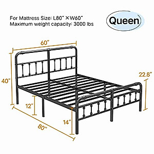 Hearicx Queen Bed Frame with Headboard & Footboard - Easy Assembly Heavy Duty Metal Platform with Premium Steel Slat Support，No Box Spring Needed，Noise-Free，12-Inch Under Bed Storage