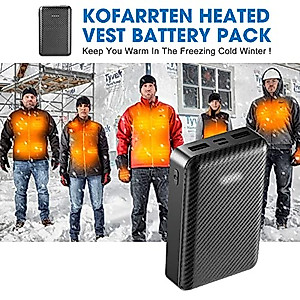 Kofarrten Heated Vest Battery Pack, 5V 2A 10000 mAh Power Bank for Heated Vest Heated Jacket, Dual USB Heated Vest Battery Charger, Battery Phone Charger for iPhone, Android
