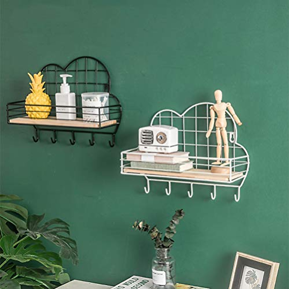 STOBOK Hanging Storage Shelves Cloud Shape Wall Hanging Storage Rack, Metal Wall Mount Organiser Floating Shelves Wall Mount Organiser Cloud Shelves Display Rack for Home Decor White