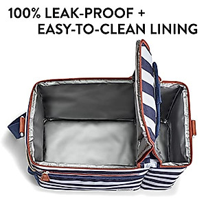 Foundry by Fit + Fresh, Brooks Dual-Compartment Insulated Cooler Bag with Wine Cooler Compartment, Food & Beverage Beach Bag, Picnic Basket, Perfect for Tailgating & Camping Accessories, Navy Stripe