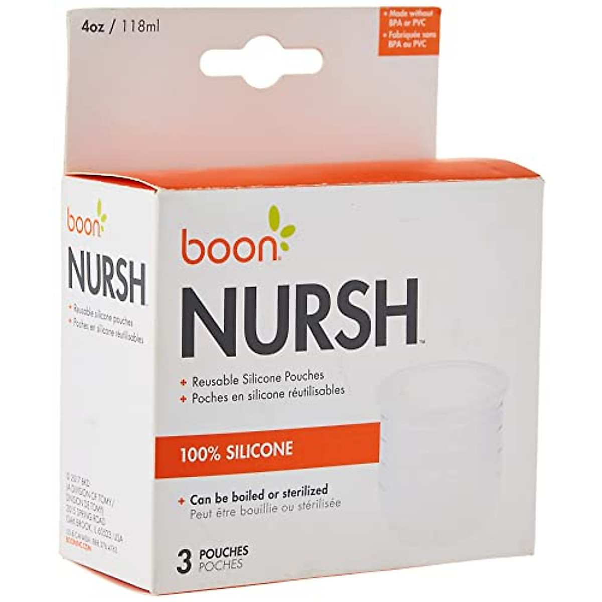Boon NURSH Reusable Silicone Baby Bottles & NURSH Storage Buns (Pack of 3), Blue-White,3 Count (Pack of 1) & NURSH Reusable Silicone Replacement Pouch, 4 Ounce (Pack of 3)