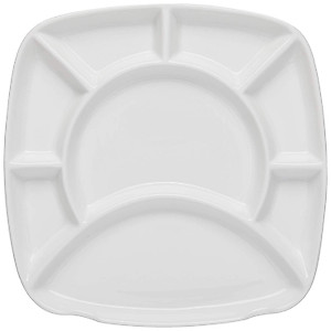 MyCuisina Divided Fondue Plates, White Stoneware Set of 4, 8 Sections – Gift Boxed