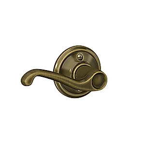 Schlage F10 V FLA 609 Flair Door Lever, Hall & Closet Passage Lock, Antique Brass