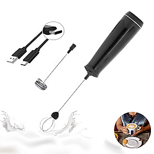 Milk Frother Handheld, Mini Electric Coffee Frother with Double Whisk, Overheat Protection Portable USB Rechargeable Foam Maker 3 Speed Adjustable Egg Beater Drink Mixer Immersion Blender Cordlesss