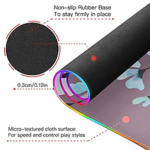 Large RGB Gaming Mouse Pad Ginkgo Leaves Birds Pattern Glowing Extended Mousepad 31.5x11.8in, Soft Anti-Slip Rubber Base Luminous Mouse Mat for Pc Laptop, Gaming, Office, Home