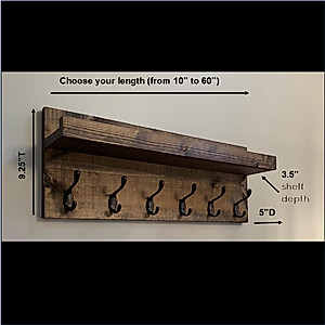 Coat Rack with Shelf Wall Mounted with Storage (Choose your Length) Towel Rack Entryway Organizer Key Hooks (32"L (8 hooks))