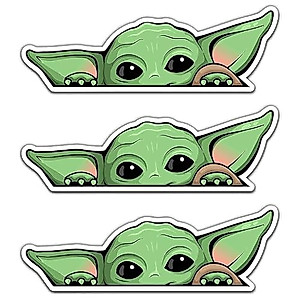 H&S (Pack of 3) Peeking Baby Yoda Vinyl Decal Sticker for Cars | Trucks | Vans | SUV | Walls | Windows | Laptops | Cups | Bottles | Size: 5" x 2"