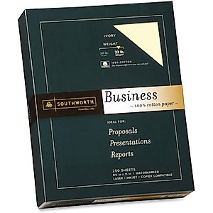 Southworth JD18IC Connoisseur Exceptional Business Paper Ivory 32lb Letter 250 Sheets per Box, Sold as 2 Boxes