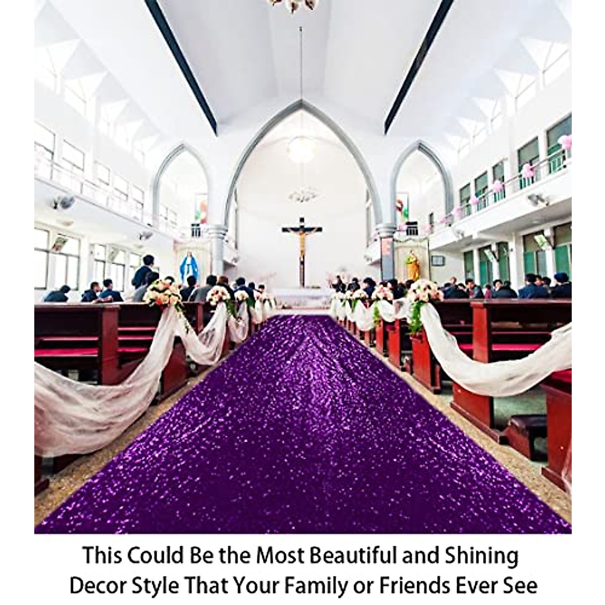 Purple Aisle Runner for Wedding 15FTx2FT Sequin Aisle Runner for Bride Glitter Sequin Fabric Aisle Runner for Wedding Ceremony Outside Royal Purple Carpet Aisle Runner for Party Graduation Birthday