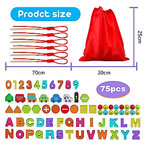 yowings Wooden Lacing Beads, Alphabet Number Stringing Beads Large Lacing Bead Animals Stringing Toy Montessori Toddler Preschool Toys for Toddlers Kid Birthday Gifts