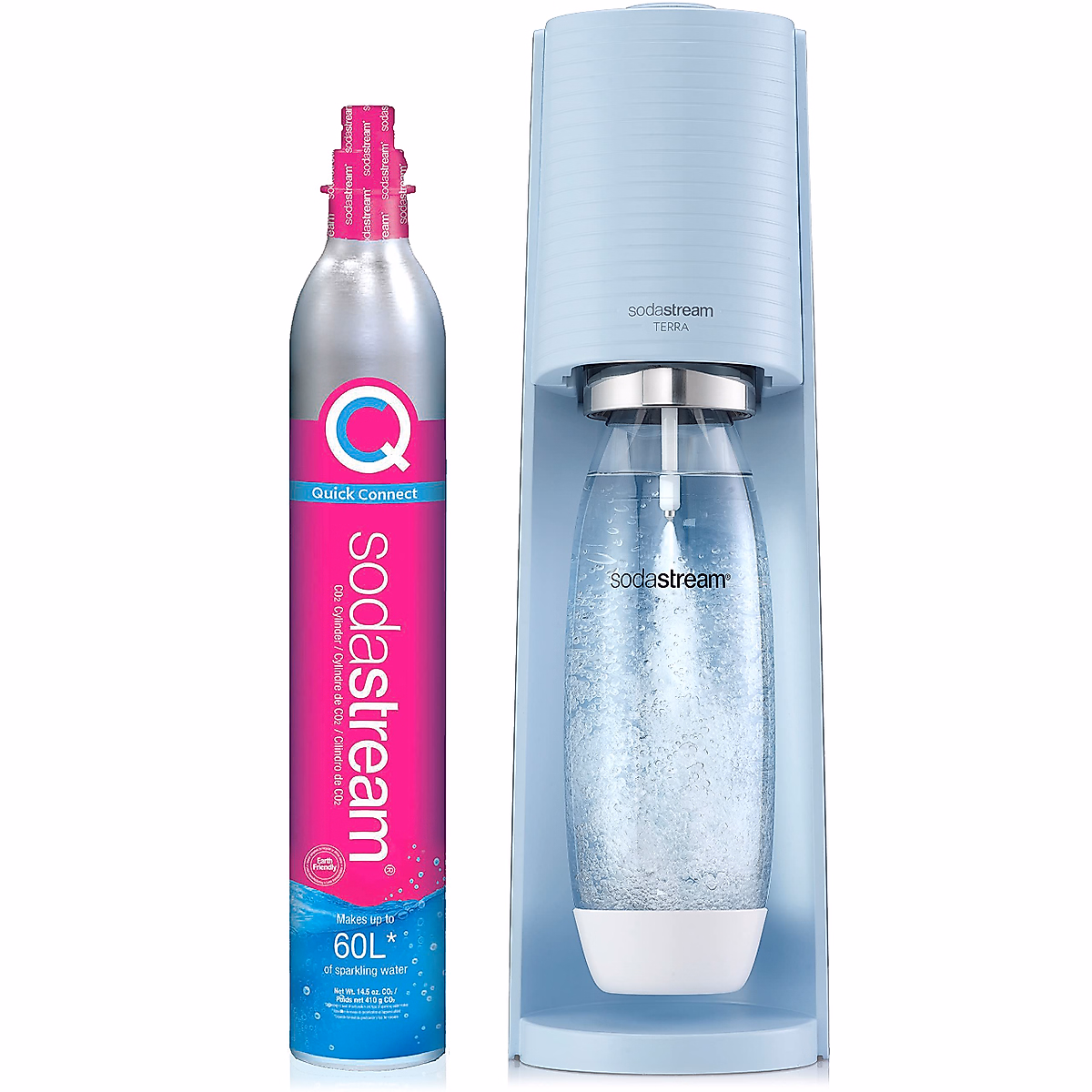 SodaStream Terra Sparkling Water Maker (Misty Blue) with CO2 and Dishwasher Safe Bottle