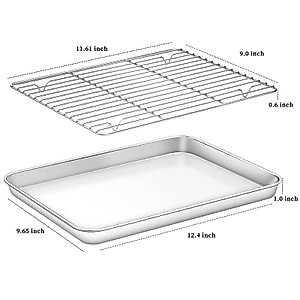 Deedro Baking Sheet with Rack Set [2 Sheets + 2 Racks], Stainless Steel Cookie Half Sheets Baking Pan Oven Tray with Cooling Rack, 12 x 10 x 1 Inch, Heavy Duty, Non-toxic, Easy Clean