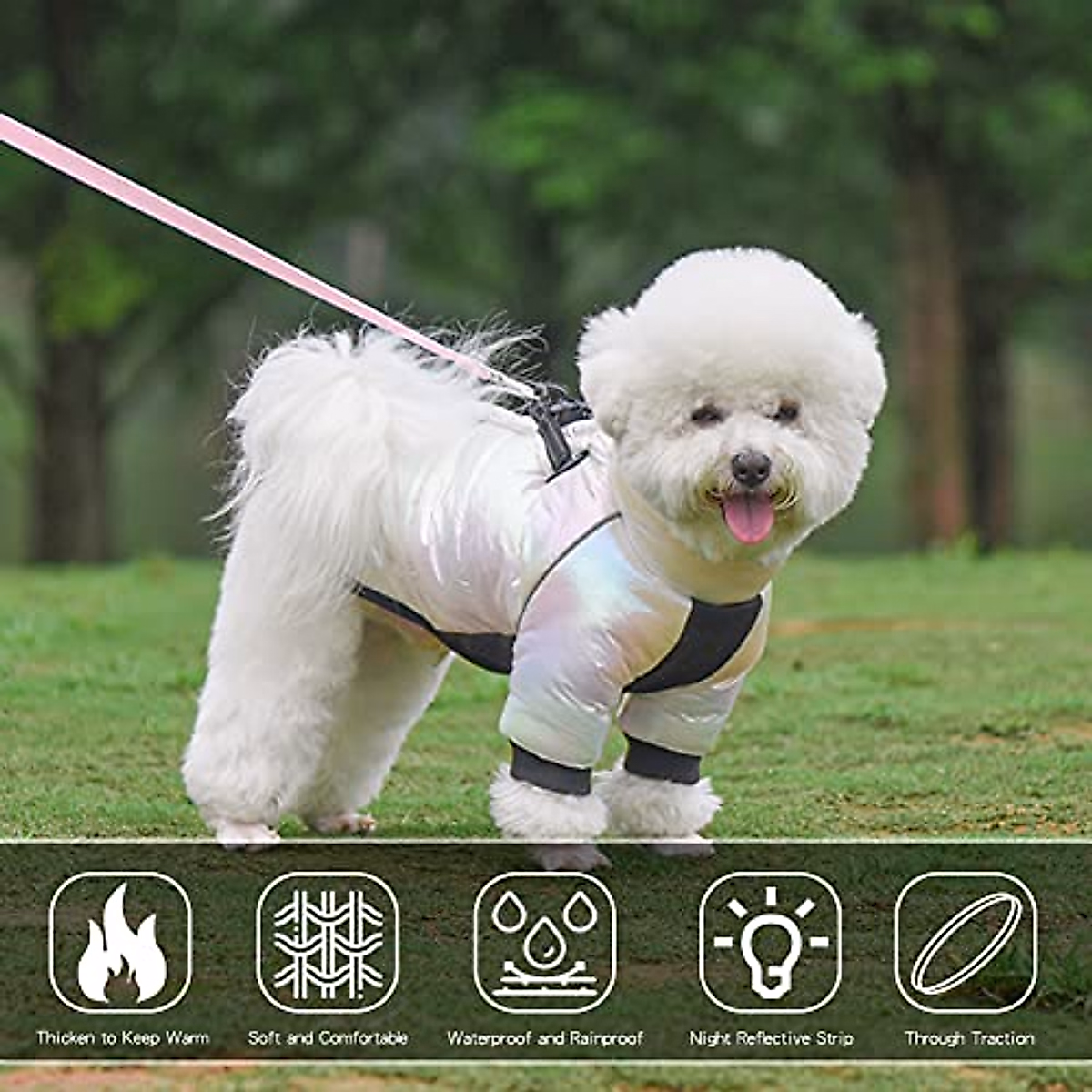 Mitili Warm Dog Jacket in Winter Pet Cold Waether Coats, Dogs Clothes with D-Ring Collar, Waterproof Reflective Dog Vest Coat with Double Row Zip for Small Medium Large Pet (Small, Colorful White)