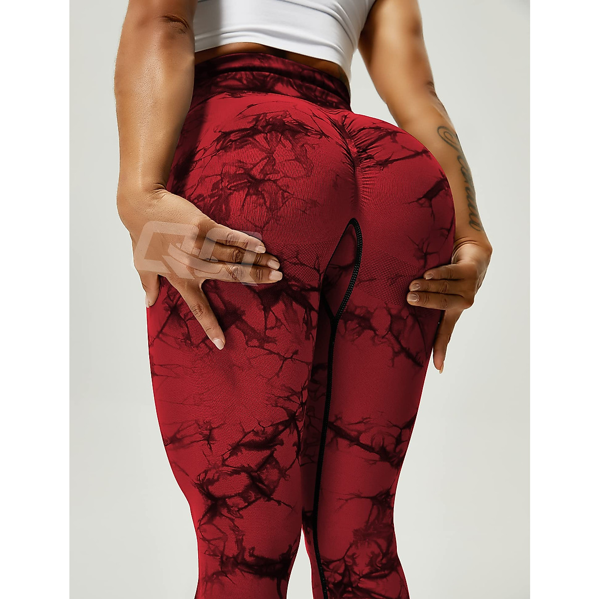 QOQ Womens Tie Dye High Waisted Workout Leggings Seamless Scrunch Booty Butt Lift Yoga Pants Tummy Control Compression Tights Red XL