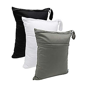 babygoal Wet Dry Bags for Baby Cloth Diapers, Washable Travel Bags, Beach, Pool, Gym Bag for Swimsuits & Wet Clothes with 2 Pockets 3 Pack L-BWG