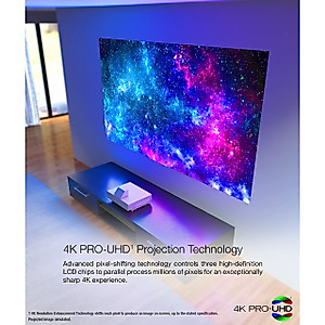 Epson EpiqVision Ultra LS500 Laser Ultra Short Throw Projector, 4000 lumens, 4K PRO-UHD, HDR, Android TV, Google Assistant, HDMI 2.0, Built-in Speakers, Sports, Gaming, Movies & Streaming – White