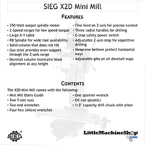 SIEG Mini Mill X2D - 350 Watt Variable Speed include R8 Spindle Taper, LittleMachineShop.com
