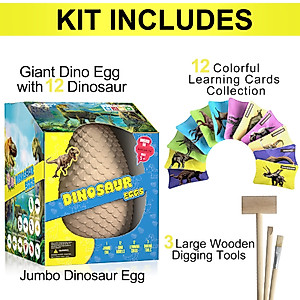 EARTH'SCODE Jumbo Dino Egg Excavation Dig Kit, Archeology Educational Science STEM Toy, Crafts Gift for Kids