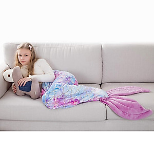 COSUSKET Mermaid Tail Blanket, Mermaid Blanket for Girls, All Seasons Soft Premium Colorful Fish Scale Design Snuggle Blanket