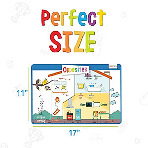 merka Kids Placemat, 4 Pack Toddler Educational Placemats 17x11 in, for Dining Table Features Days of The Week, Numbers 1-100, Months Opposites, Silicone Reusable Wipeable Mats