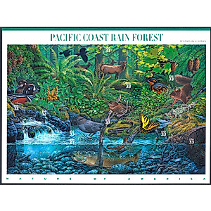 Pacific Coast Rain Forest (Nature of America), Full Sheet of 10 x 33-Cent Postage Stamps, USA 2000, Scott 3378