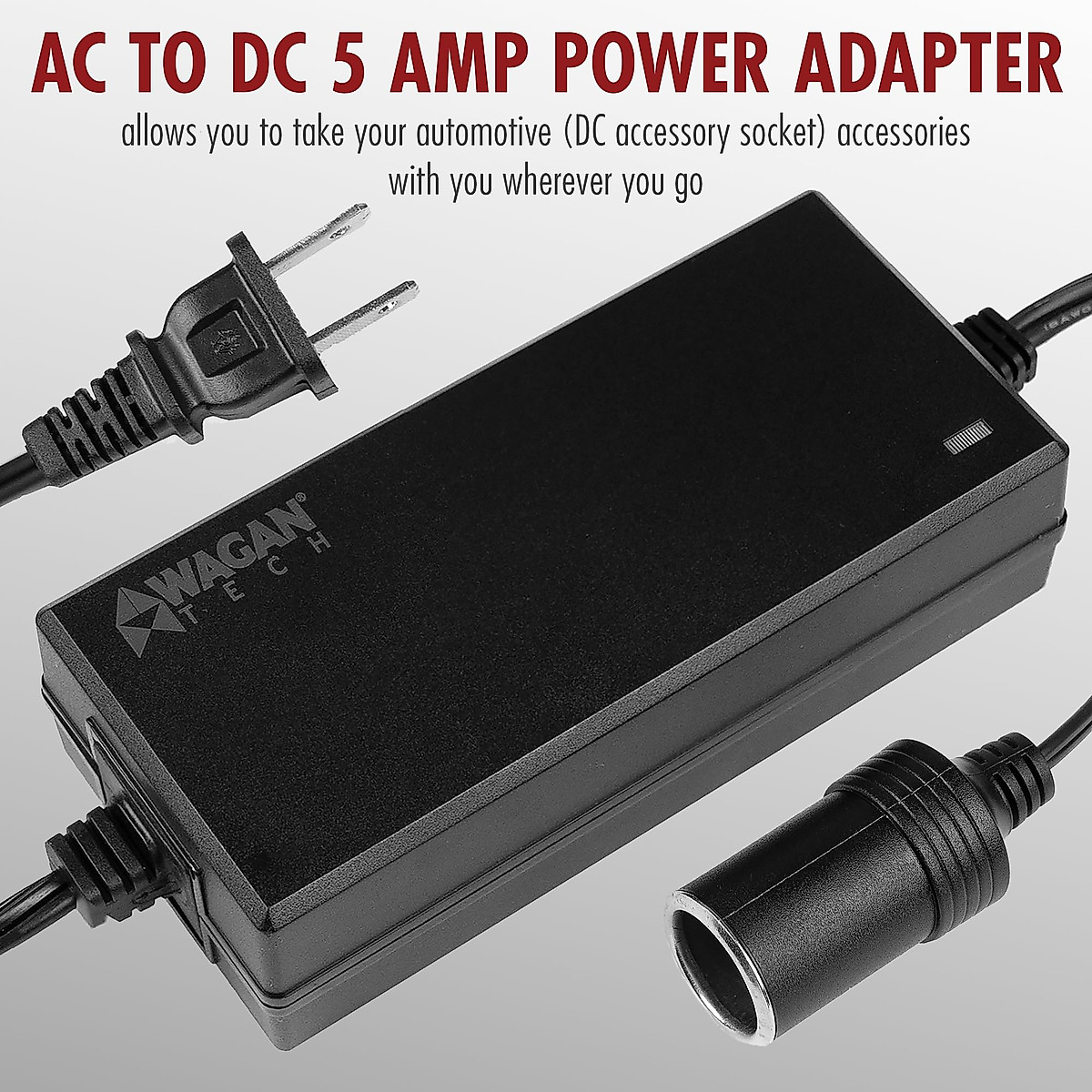 Wagan EL9903 AC to DC Power Adapter 5A 60W Power Converter 110V AC to 12V DC Cigarette Lighter Socket Adapter for 12V Car portable Fridge ETL listed