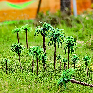 48 Pieces Plastic Model Tree Layout Rainforest Train Palm Tree Green Model Coconut Trees for Outdoor Home Garden Decoration