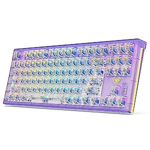 AULA Mechanical Gaming Keyboard, Wireless RGB Gaming Keyboard with Transparent keycaps, Support Hot Swappable and Programmable Macro Functionality, 2.4G & BT5.0 & USB-C, Blue Switch