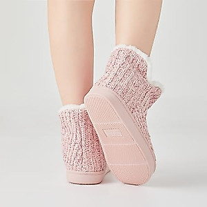 WOJWSKI Women's Knit Bootie Slippers Winter Warm Plush Fleece Memory Foam House Shoes with Comfy Plush Lining(Pink7-8)