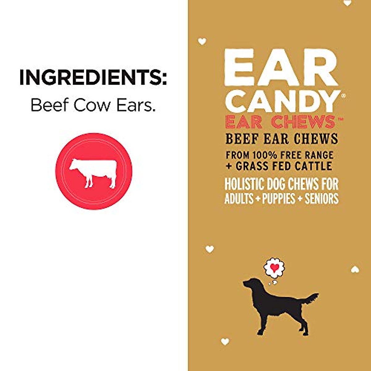 "I and love and you" Ear Candy Cow Ear Strips - Grain Free Dog Chews, 100% Beef Cow Ears, 2.5-Ounce