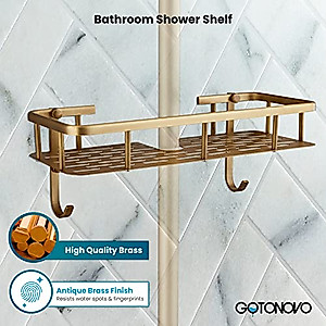 gotonovo Bathroom Shower Shelf Wall Mount Solid Brass Essential Shower Rack Single Pack One Layer Antique Brass Bathroom Shower Rack Basket Arm Mount Shower Storage