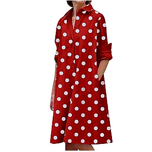 Ceboyel Womens Polka Dots Midi Dress Knee Length Half Sleeve Dresses Casual Loose Shirt Dress Dressy Trendy Summer Outfits