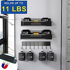 Miyawell Magnetic Spice Rack for Refrigerator, 3 Pack Magnetic Shelf, Fridge Organizer Shelves for Kitchen Organization and Storage, Moveable Space Saver Seasoning Racks with 8 Hooks, Metal&Black