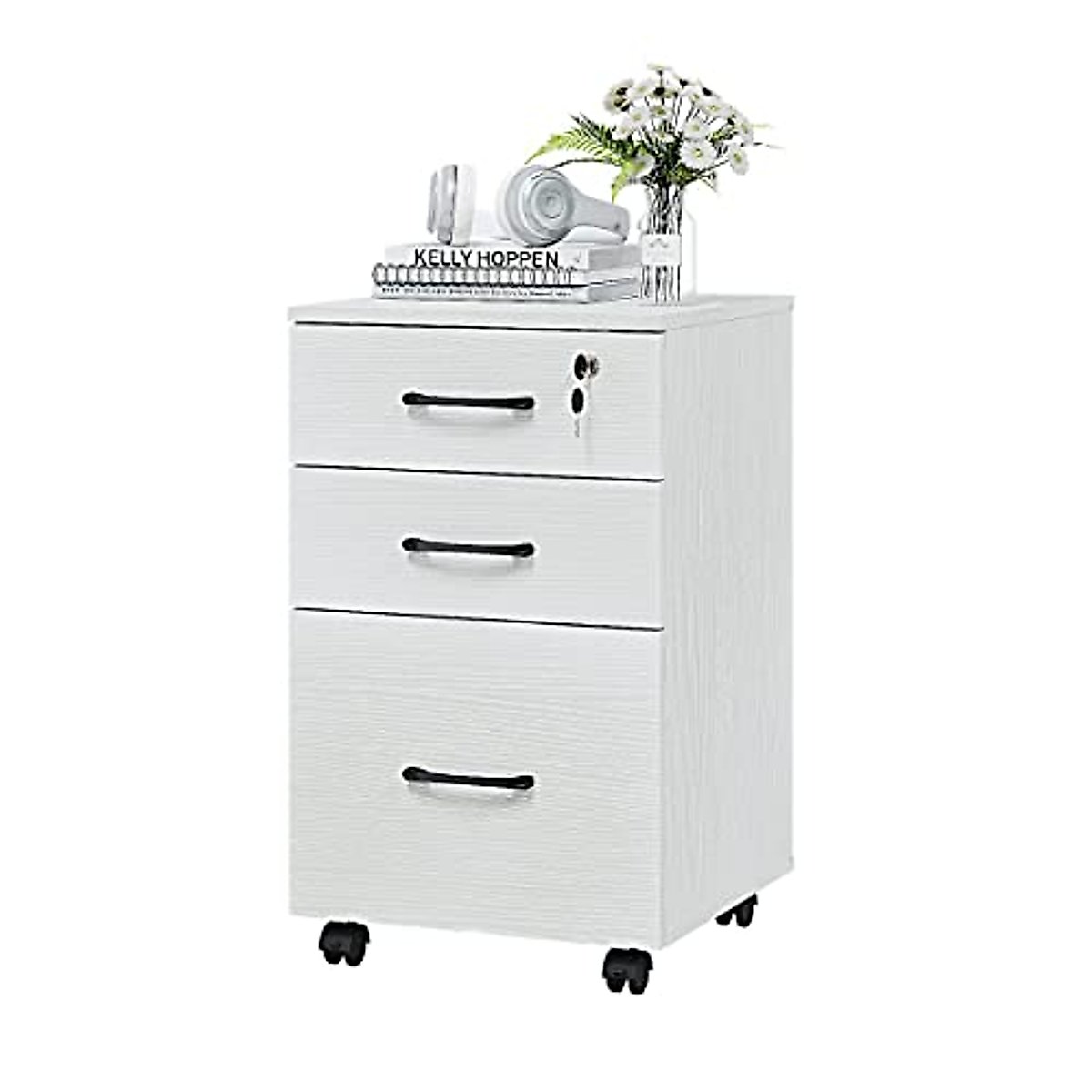 YQ FUNLIS 3 Drawer Mobile File Cabinet with Lock Under Desk Storage Drawers Small File Cabinet for Home Office,White