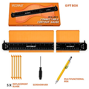 VEITORLD Contour Gauge Profile Tool, Shape Duplicator with Lock, Gifts for Men Dad Husband Him Grandpa Valentines Day Birthday, Stocking Stuffers for Men, Flooring Tools for Woodworking, Construction